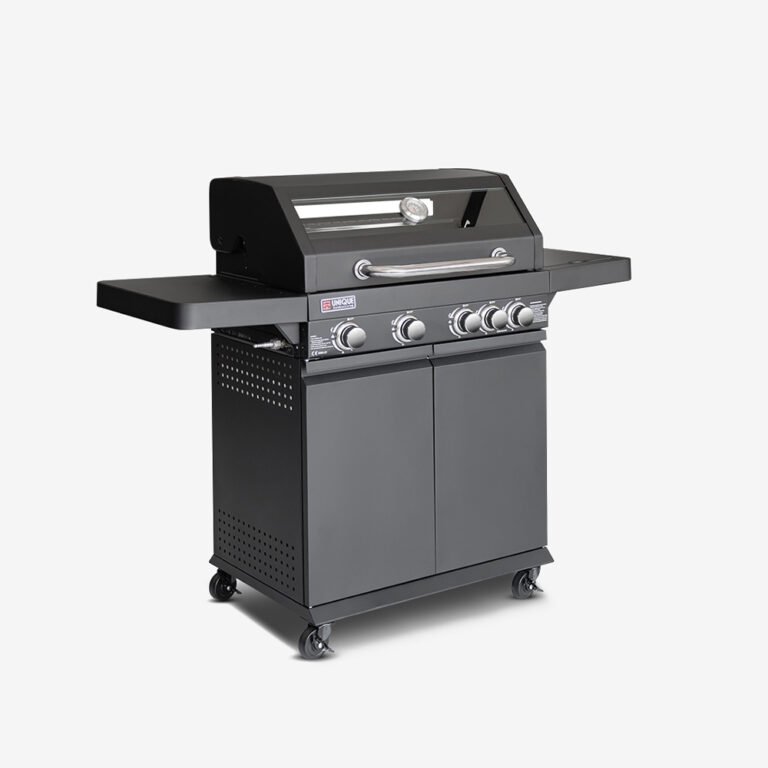 4 BURNERS GAS BBQ with Flat Plate and Side Burner Powder-coated Black ...