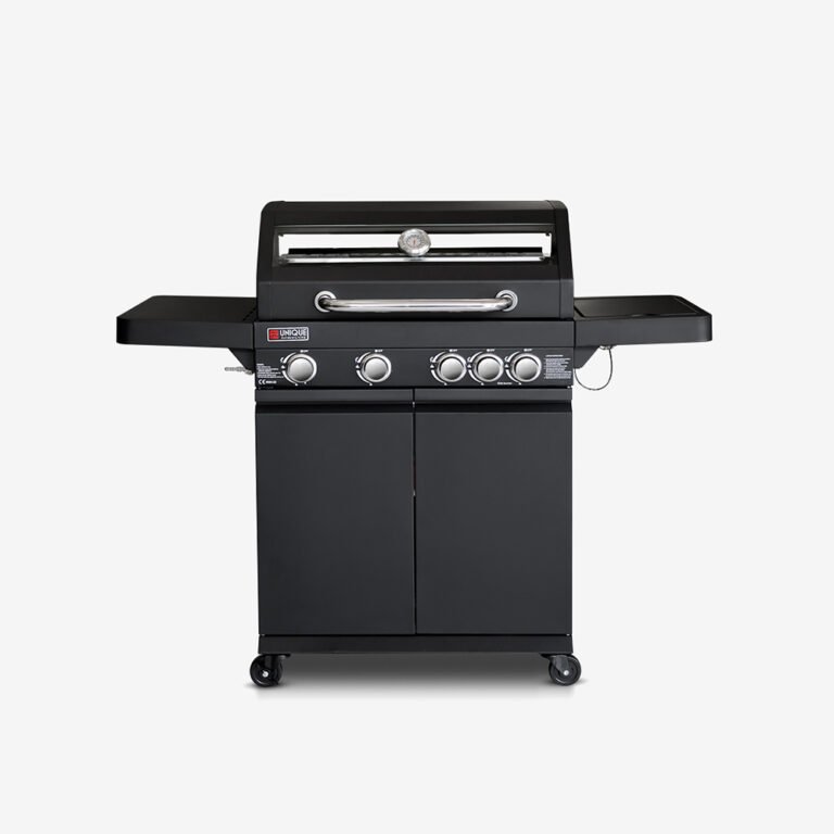 4 BURNERS GAS BBQ with Flat Plate and Side Burner Powder-coated Black ...