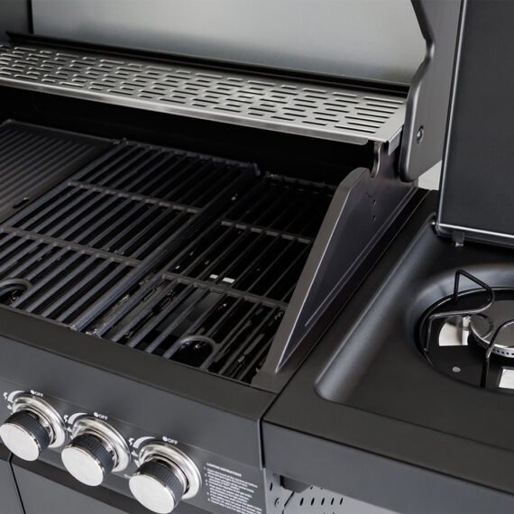 4 BURNERS GAS BBQ with Flat Plate and Side Burner Powder-coated Black ...