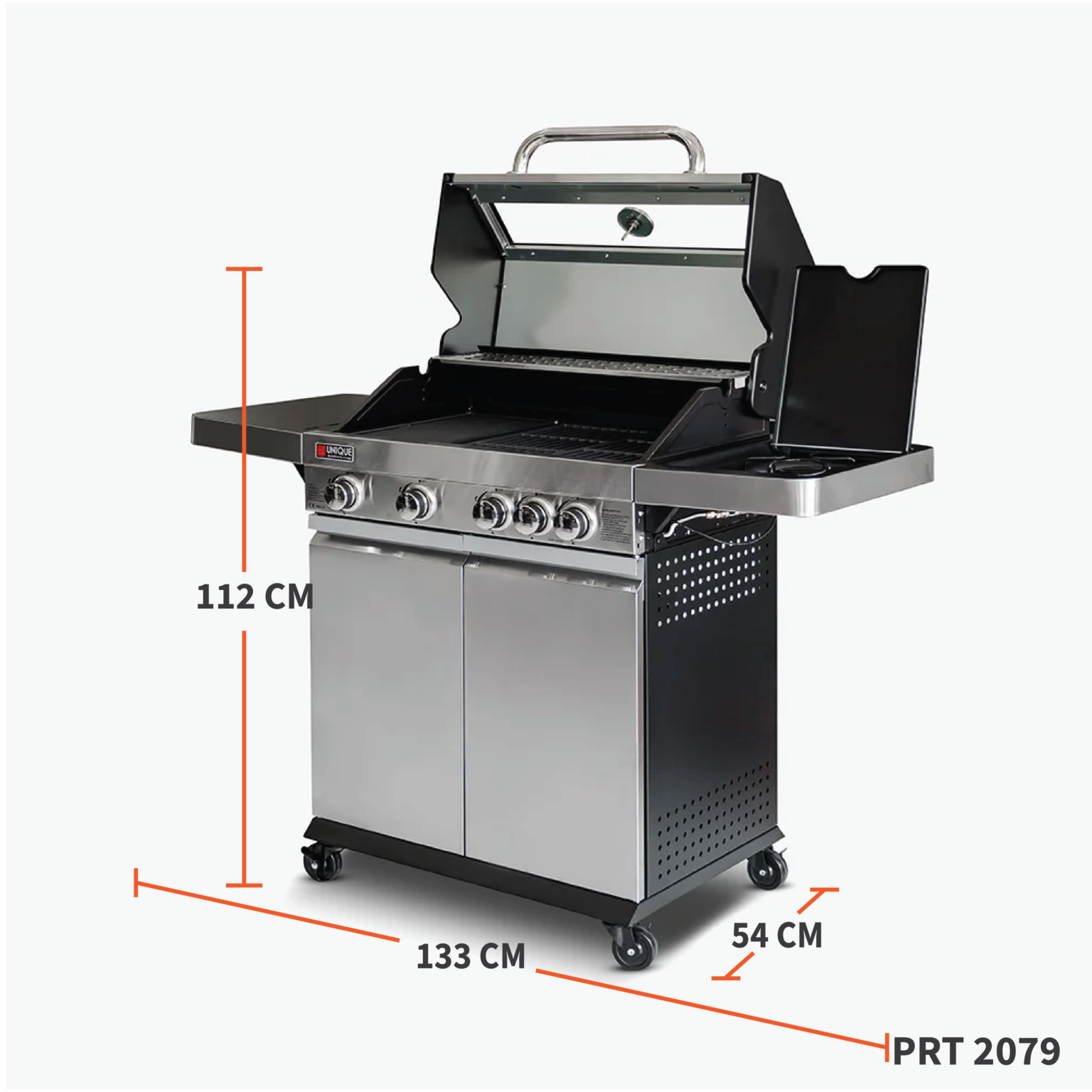 4 BURNERS GAS BBQ with Side Burners and Flat Plate Silver Stainless ...