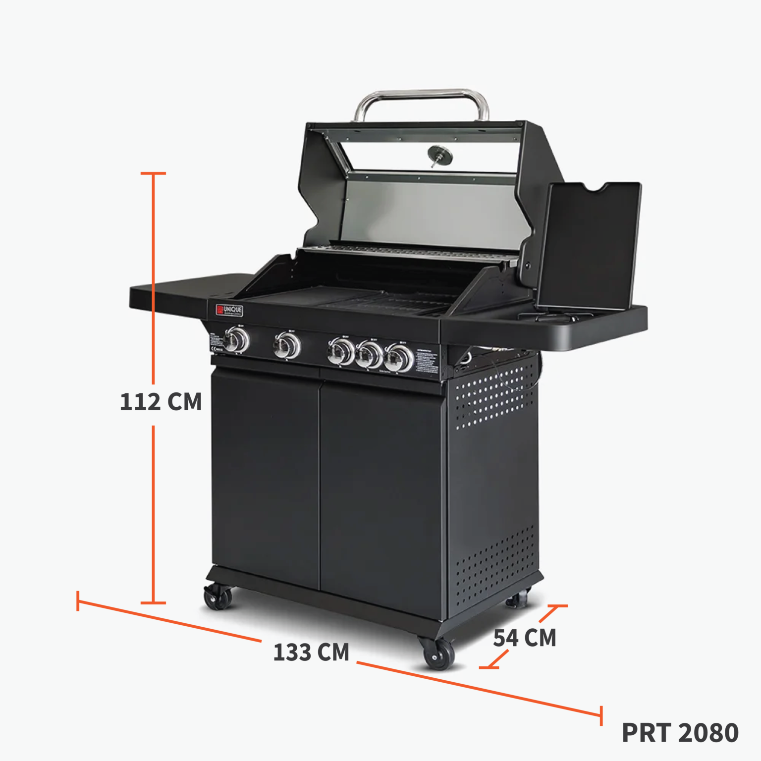 4 BURNERS GAS BBQ with Flat Plate and Side Burner Powder-coated Black ...